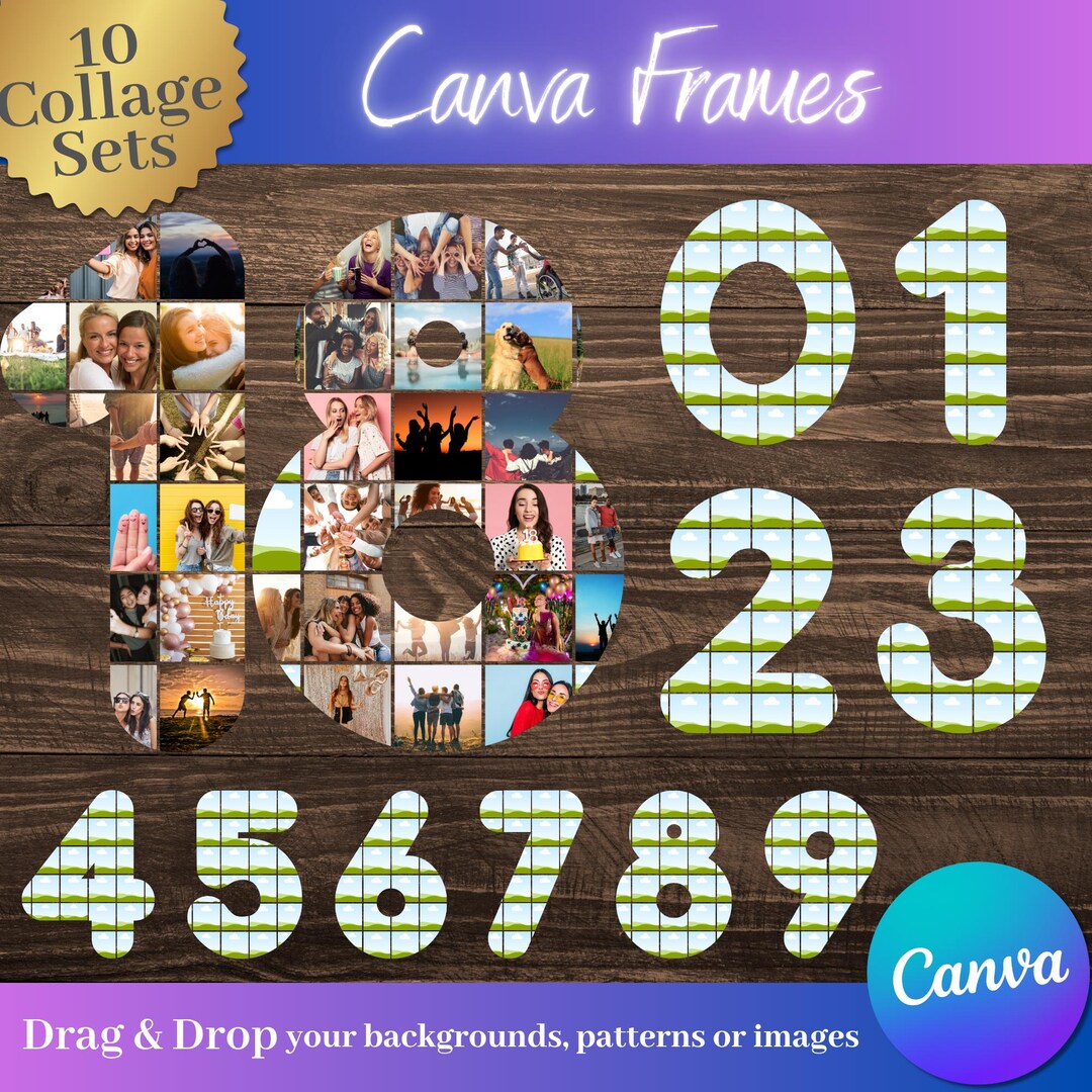 Canva Frame Photo Collages: Alphabet & Number Templates (digital ...