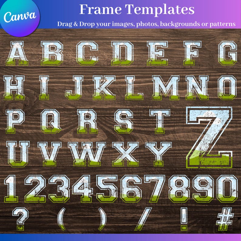 Distressed Varsity Alphabet Letters Canva | Collage Letters and Numbers ...