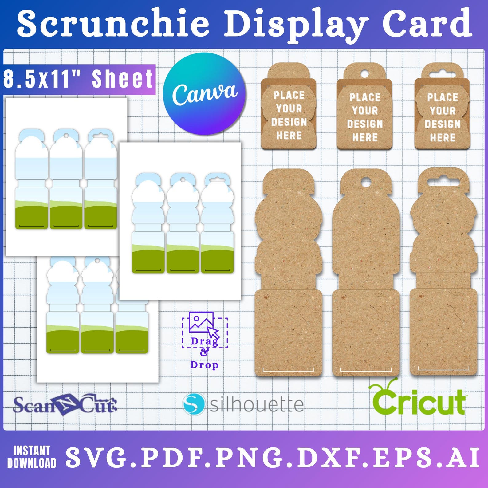 Scrunchie Display Card Template | Hair Tie Holder Tag | Canva Editable ...