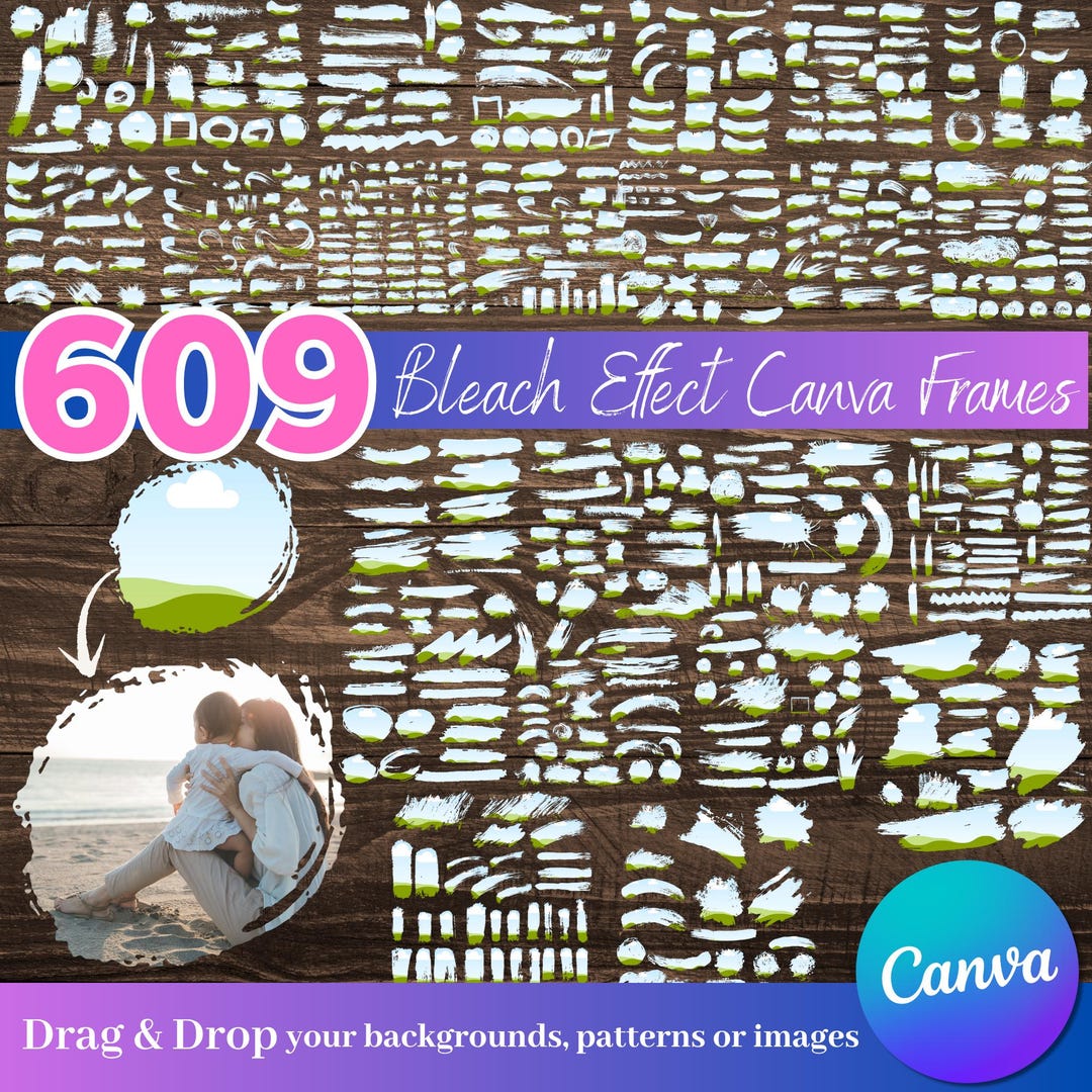 Bleach Effect Brush Stroke Canva Frames: Editable Sublimation Template ...