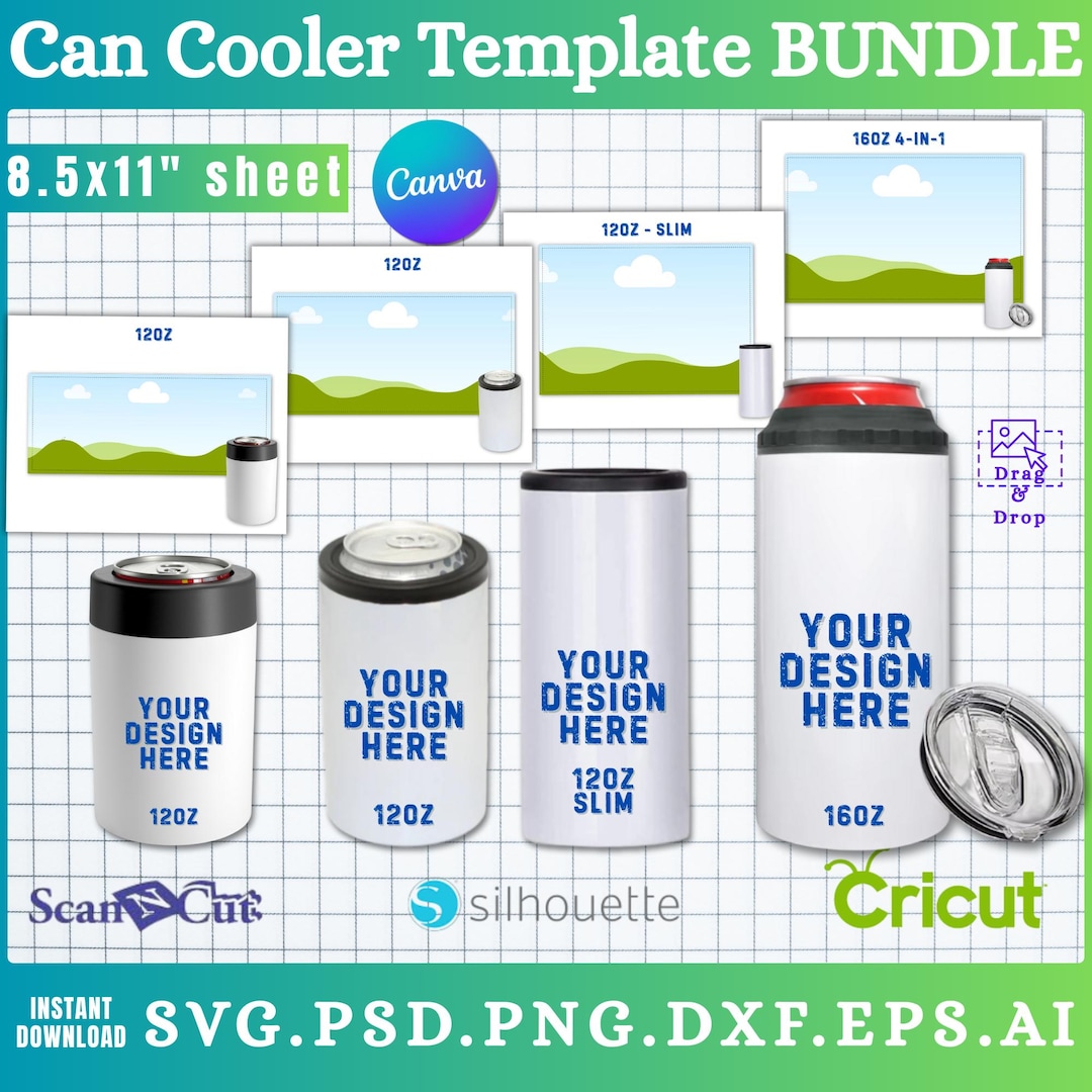 Set of 4 Can Cooler Sublimation Templates | Can Coozie SVG & Canva ...
