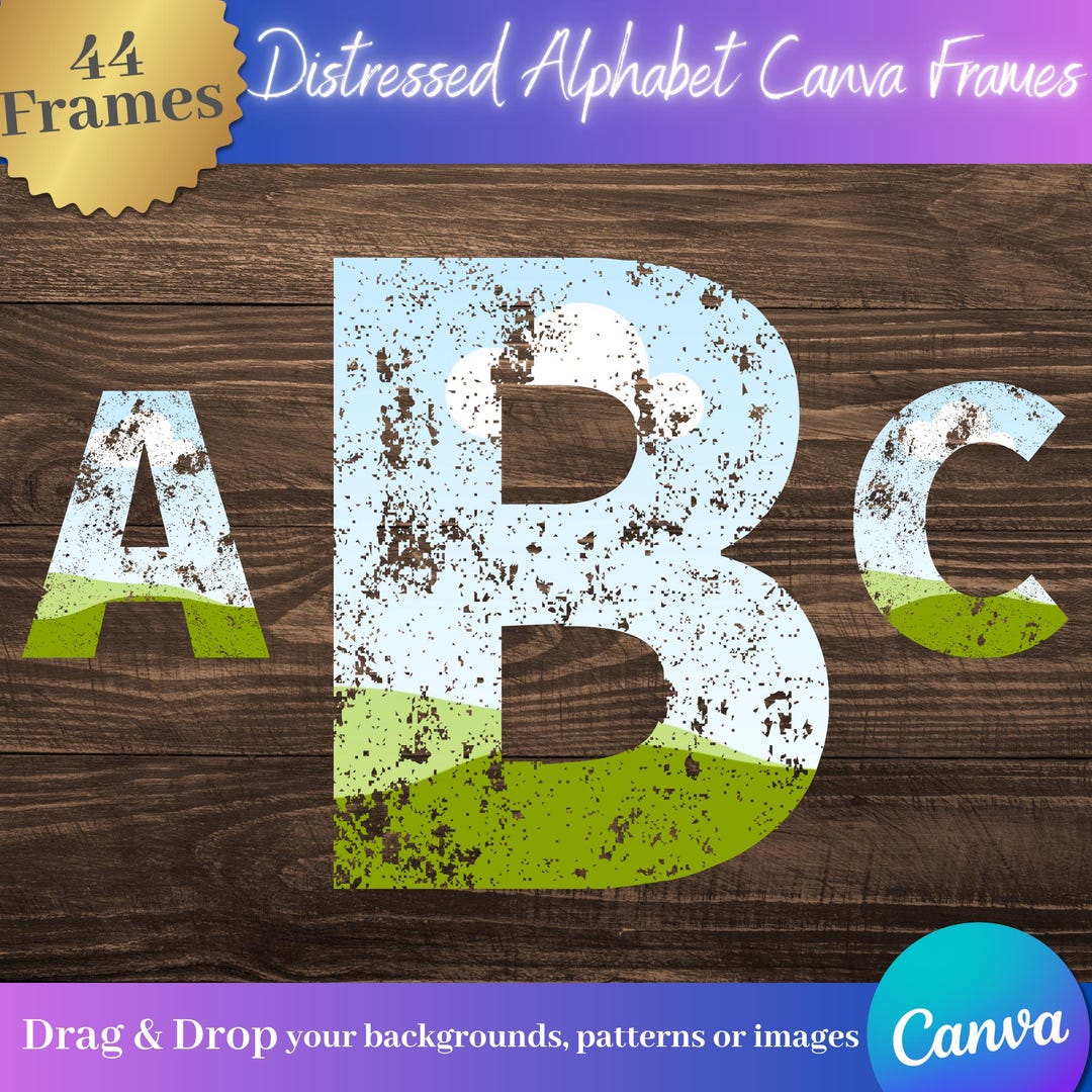 Distressed Alphabet Canva Drag and Drop Frame Set | Collage Letters and ...