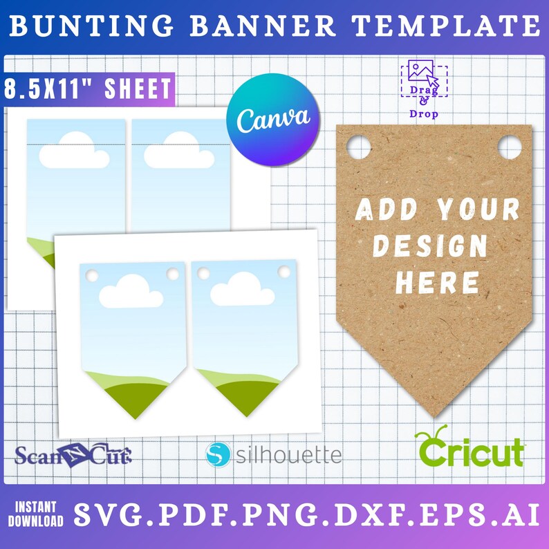 Editable Bunting Banner Template: SVG, Canva, AI, PDF (laser Cutting ...