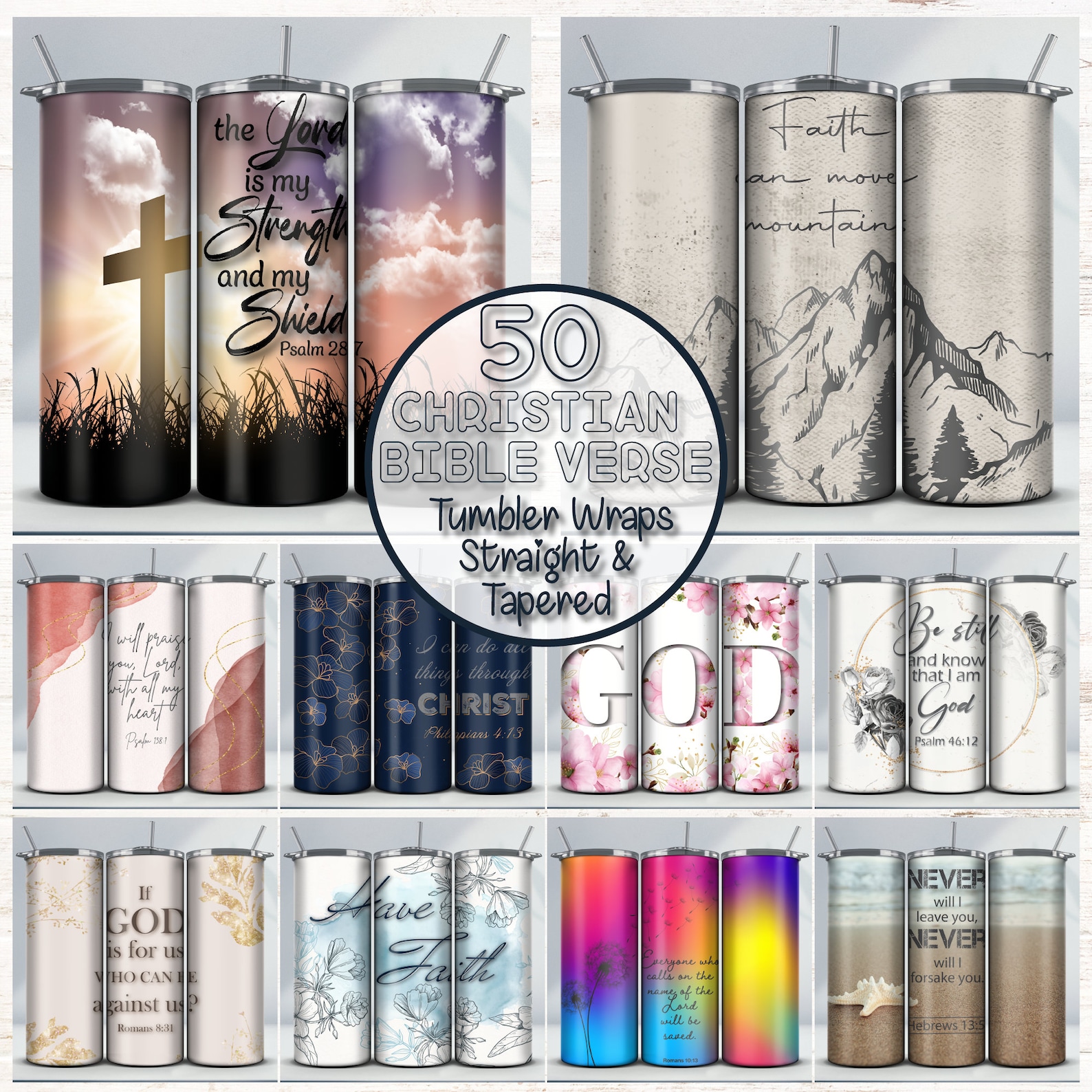 50 Christian Bible Verse Tumbler Sublimation 20oz Skinny Straight ...