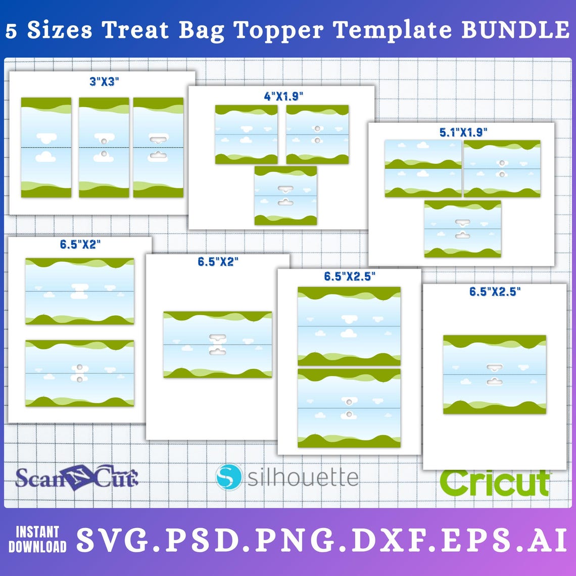 5 Sizes Treat Bag Toppers Template Bundle | Treat Bag Label ...