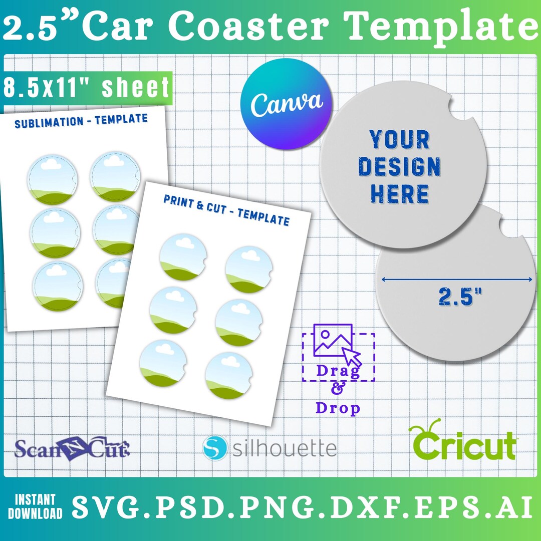 2.5" Car Coaster SVG Template | Canva Car Cup Coaster Drag and Drop ...