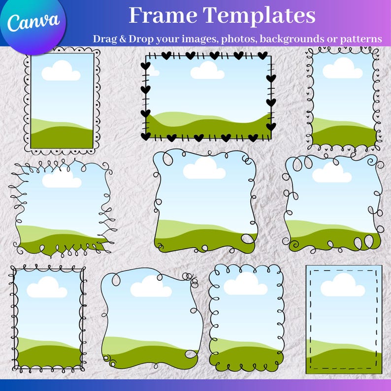 10 Rectangle & Square Doodle Border Canva Frames | Hand Drawn Border ...