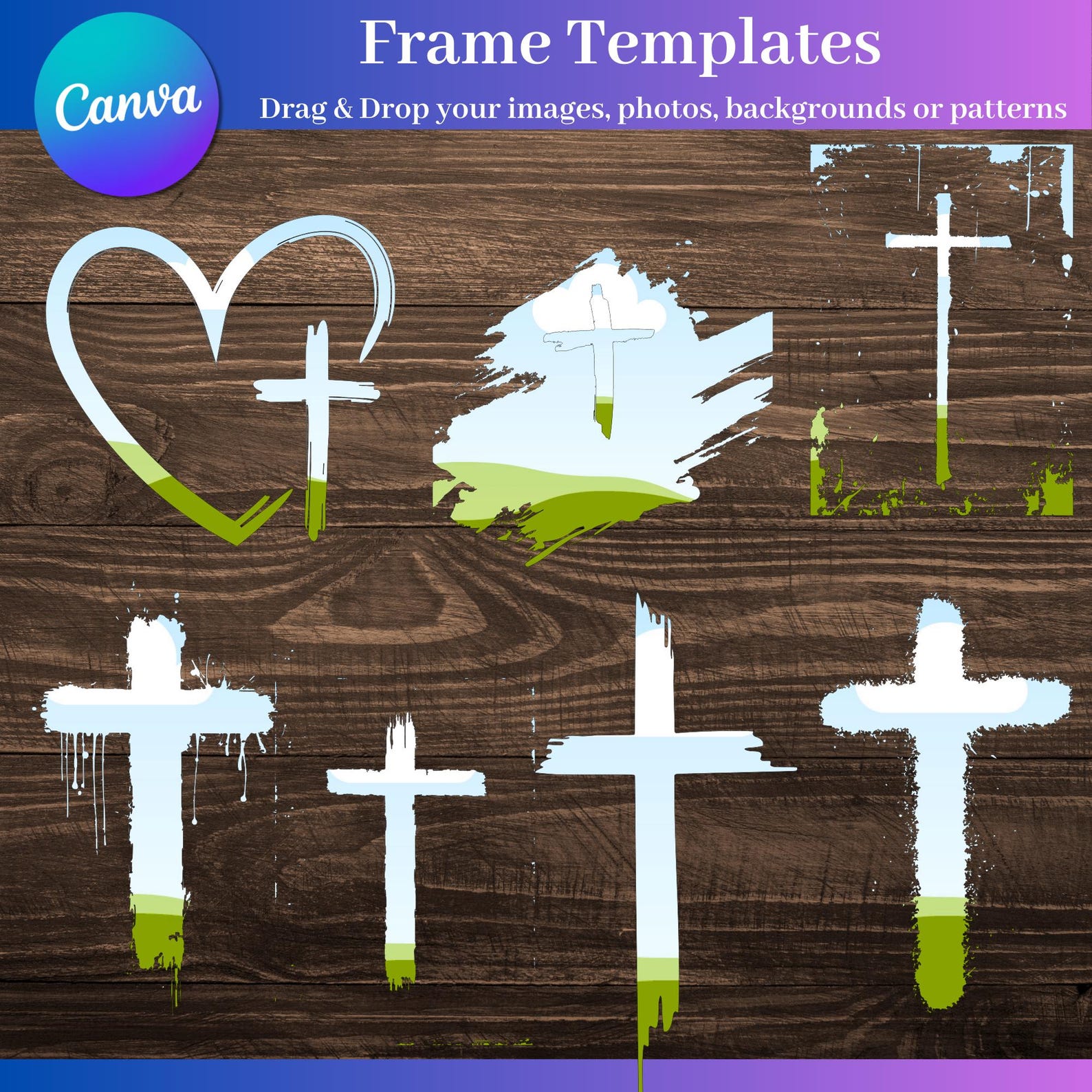 Distressed Cross Canva Frames: Christian Sublimation Template (digital ...