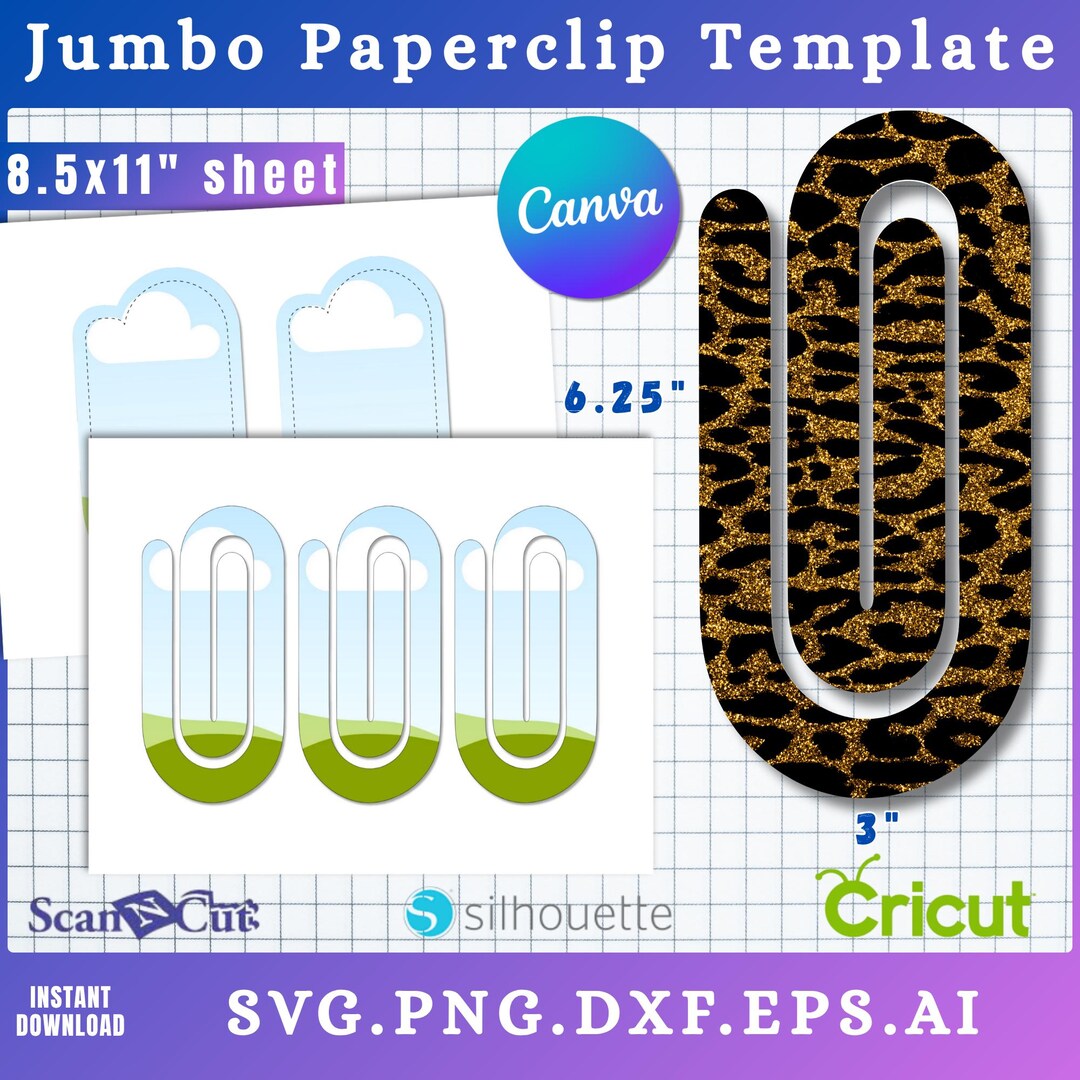 Jumbo Paperclip SVG Template: Sublimation Bookmark & Snack Clip (canva ...