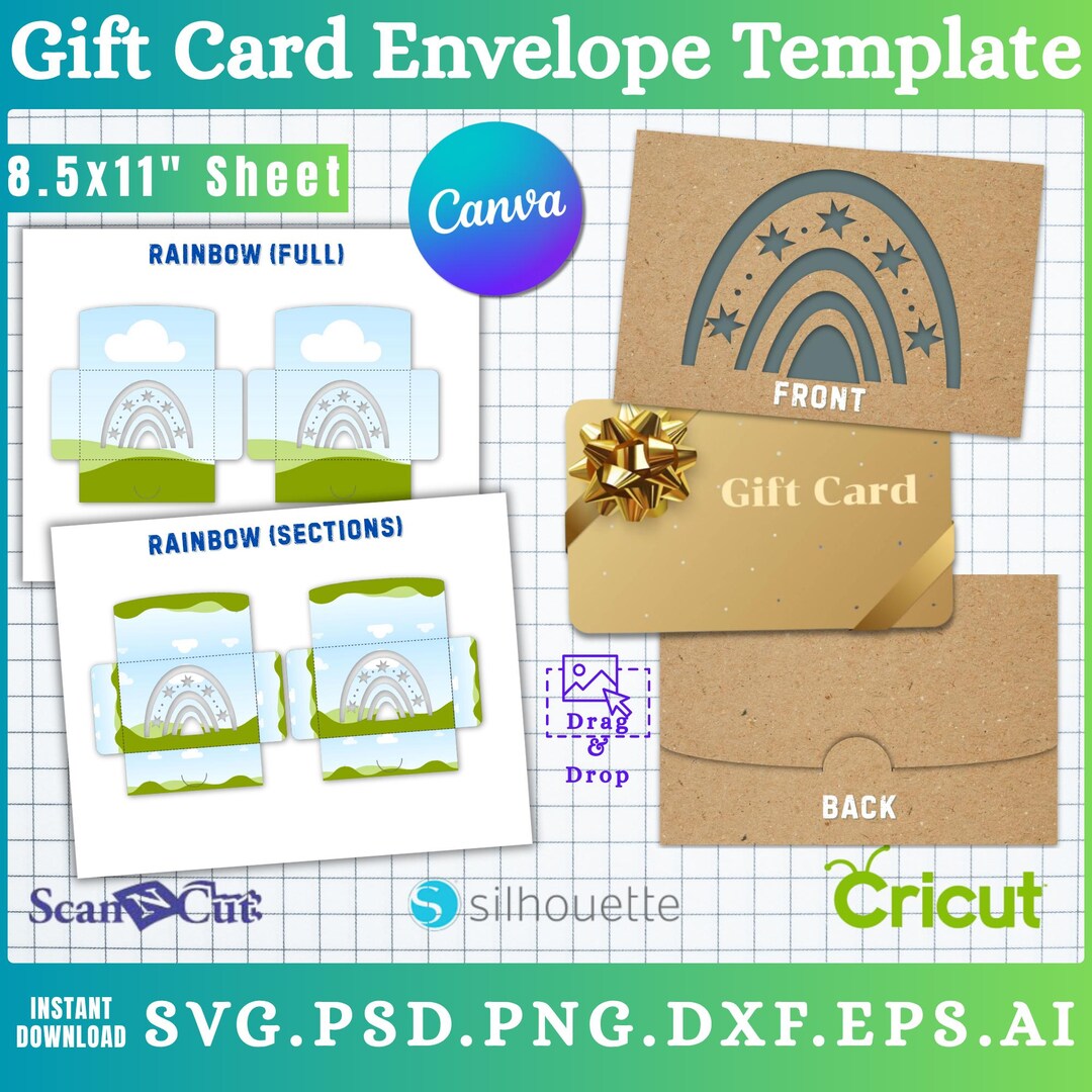 Boho Rainbow Gift Card Holder Envelope Template | Easy Edit in Canva ...
