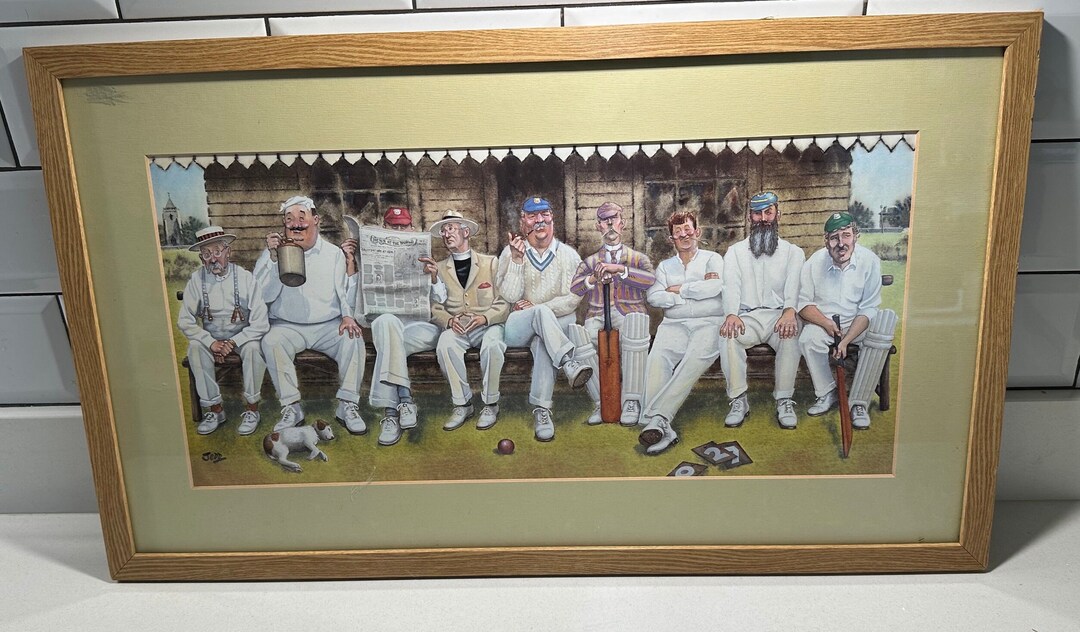 Vintage Framed Print village Cricket Nine Gentlemen in Waiting by Jedd ...