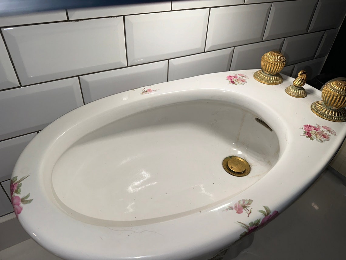 Vintage Retro Floral Rose Porcelain “CESAME” Bidet Sink Bathroom 1970s ...