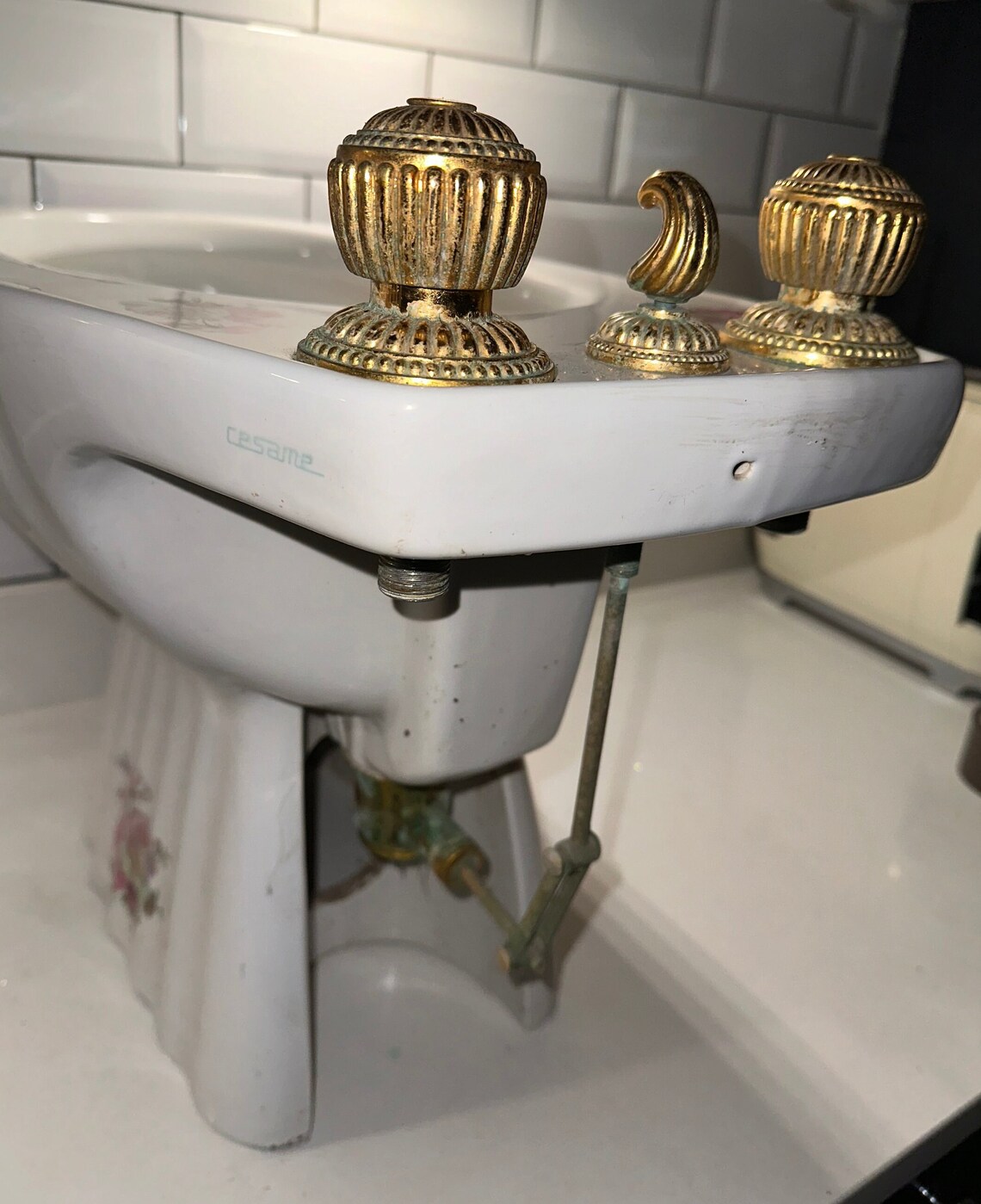 Vintage Retro Floral Rose Porcelain “CESAME” Bidet Sink Bathroom 1970s ...