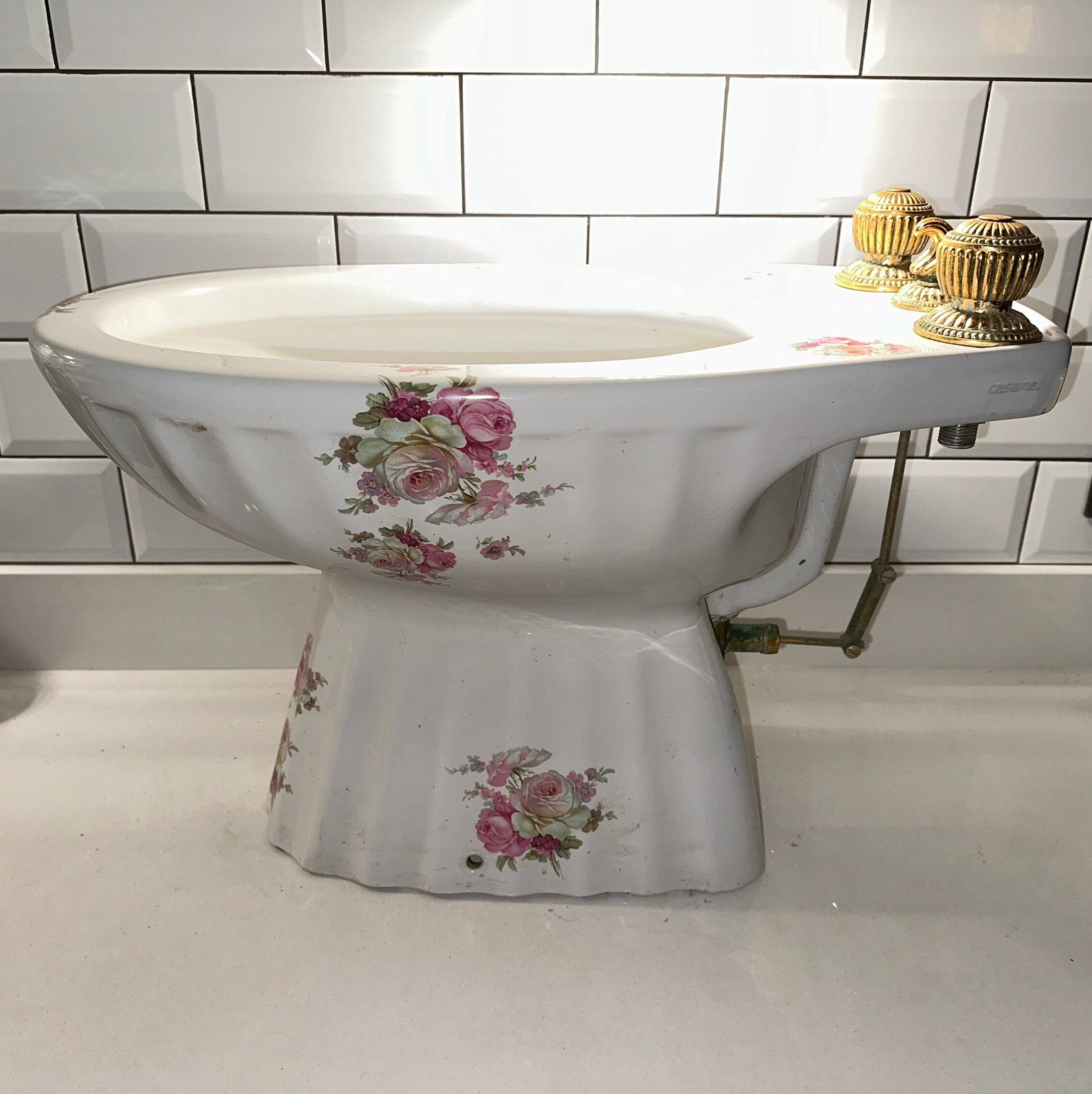 Vintage Retro Floral Rose Porcelain “CESAME” Bidet Sink Bathroom 1970s ...