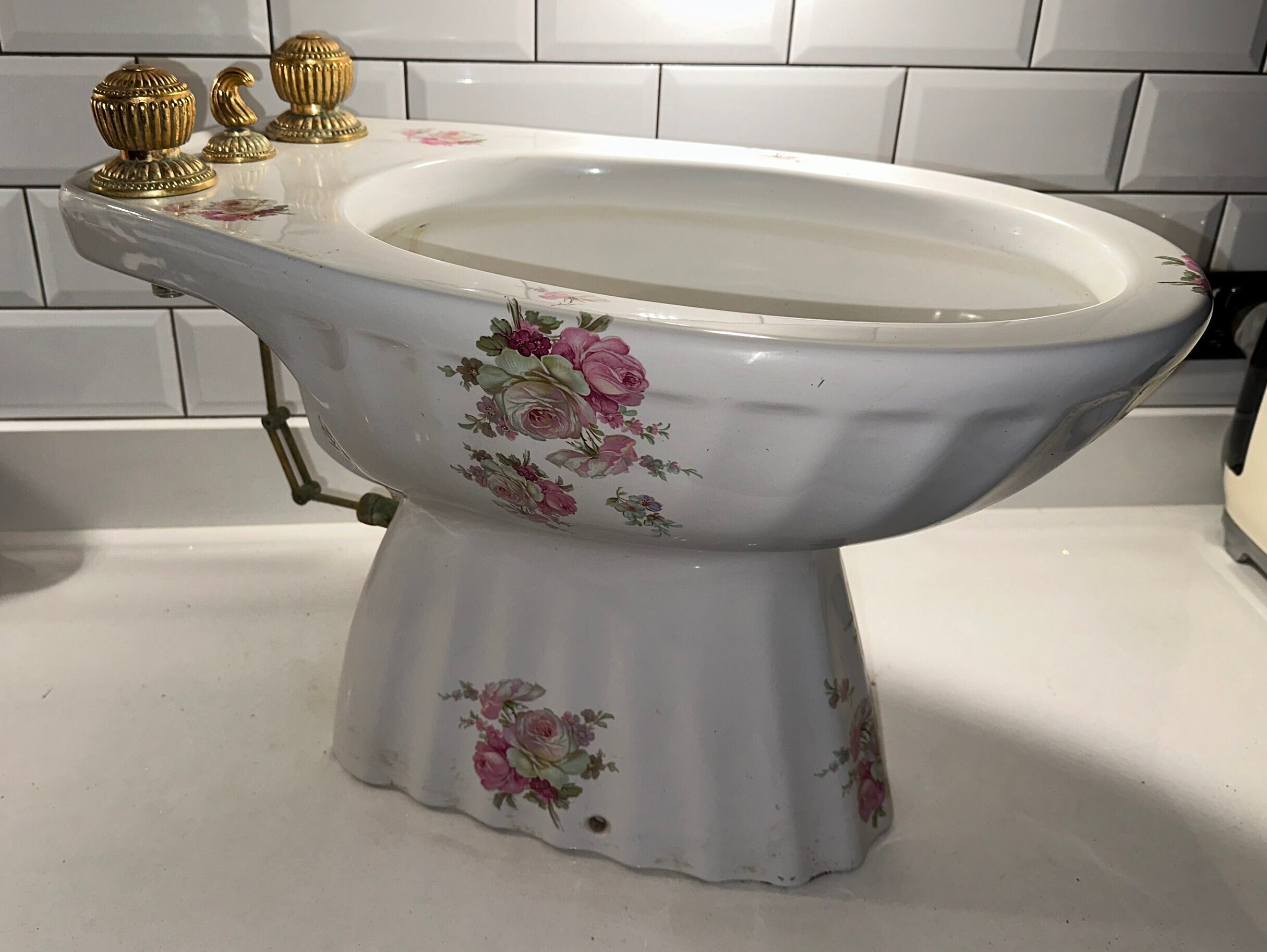 Vintage Retro Floral Rose Porcelain “CESAME” Bidet Sink Bathroom 1970s ...