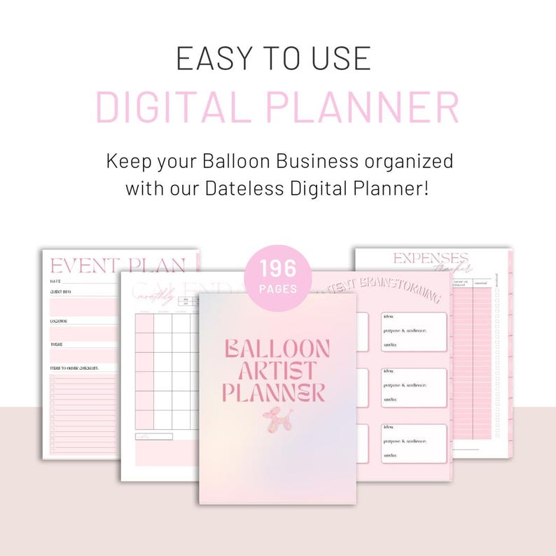 DATELESS DIGITAL Balloon Business Planner - Etsy