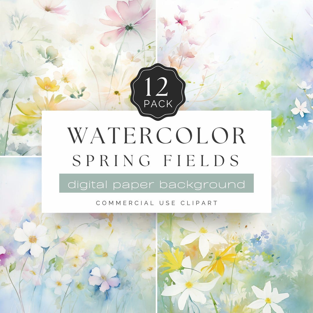 Watercolor Spring Field Digital Paper, Soft Floral Backgrounds for ...