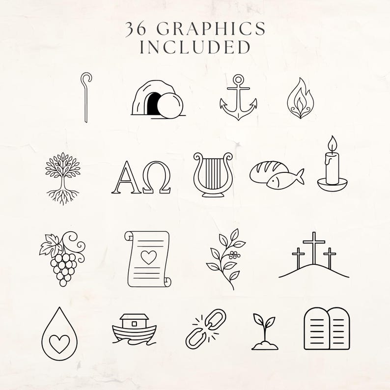 Christian Line Art Icons - 36 Faith SVG for Bible Journaling, Worship ...