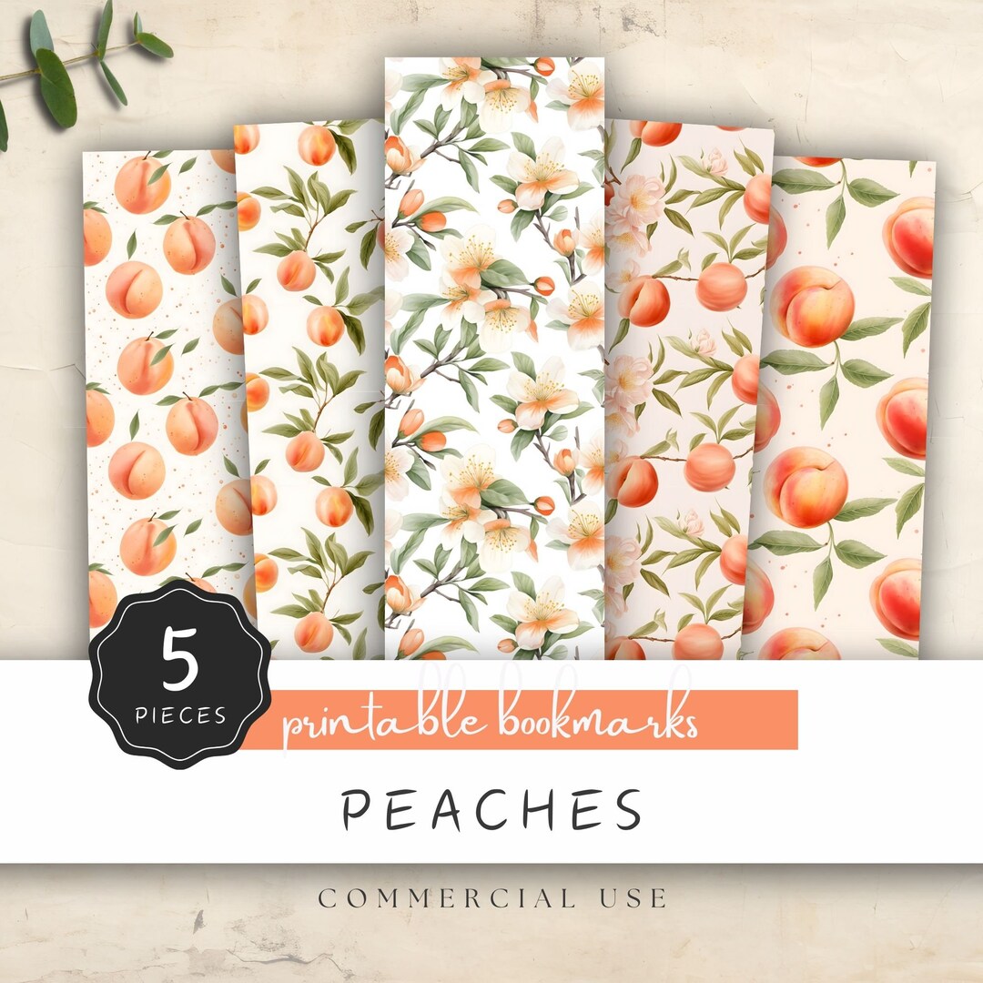 Peaches Printable Bookmark, Light Orange Fuzz Watercolor Pattern Summer ...