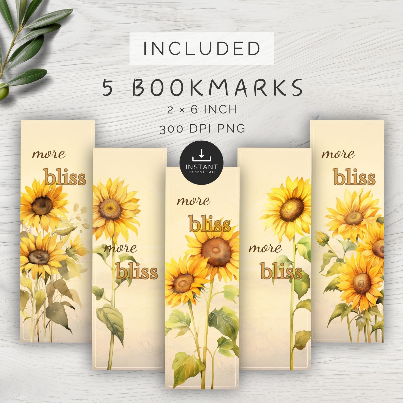 Sunflower Printable Bookmark, "more Bliss" Watercolor Sunshine Sweet ...