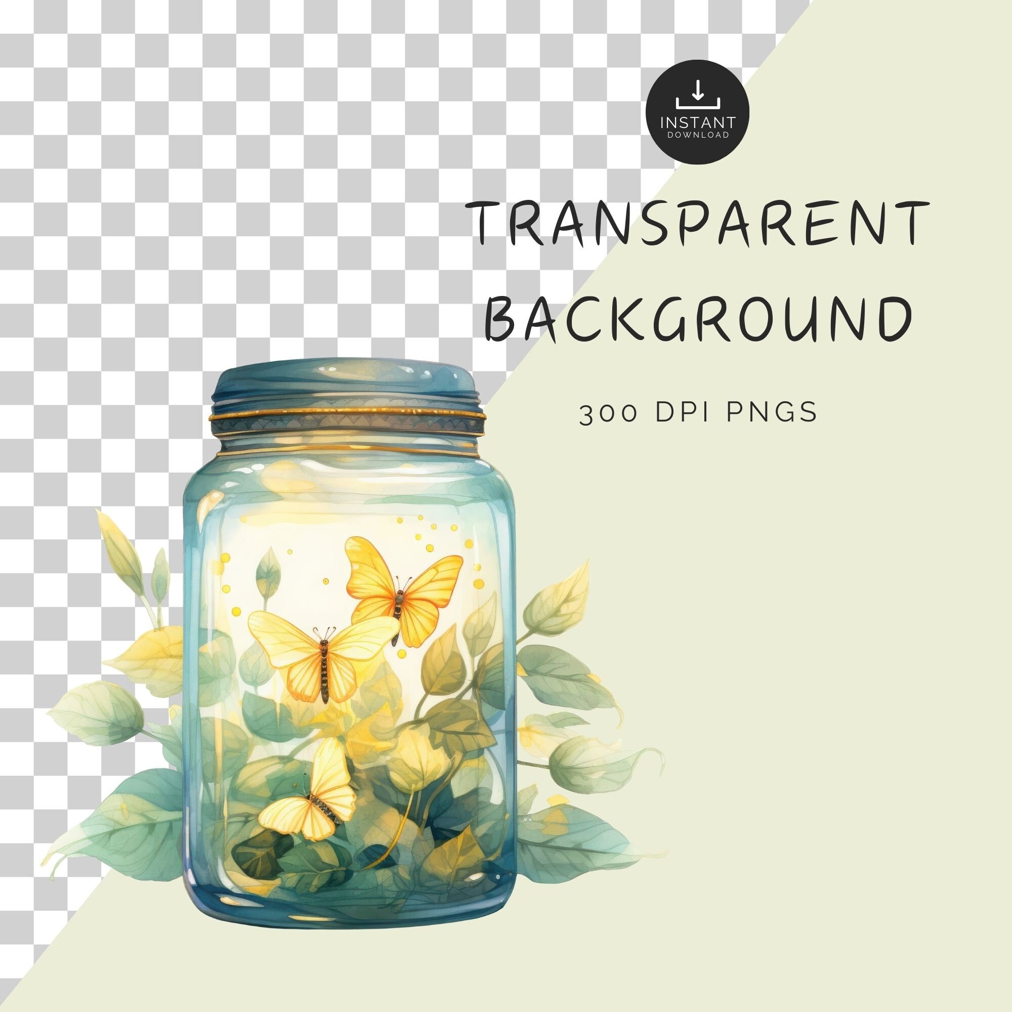 Fireflies in Glass Jars Clipart, Watercolor Captured Insects, Glowing ...