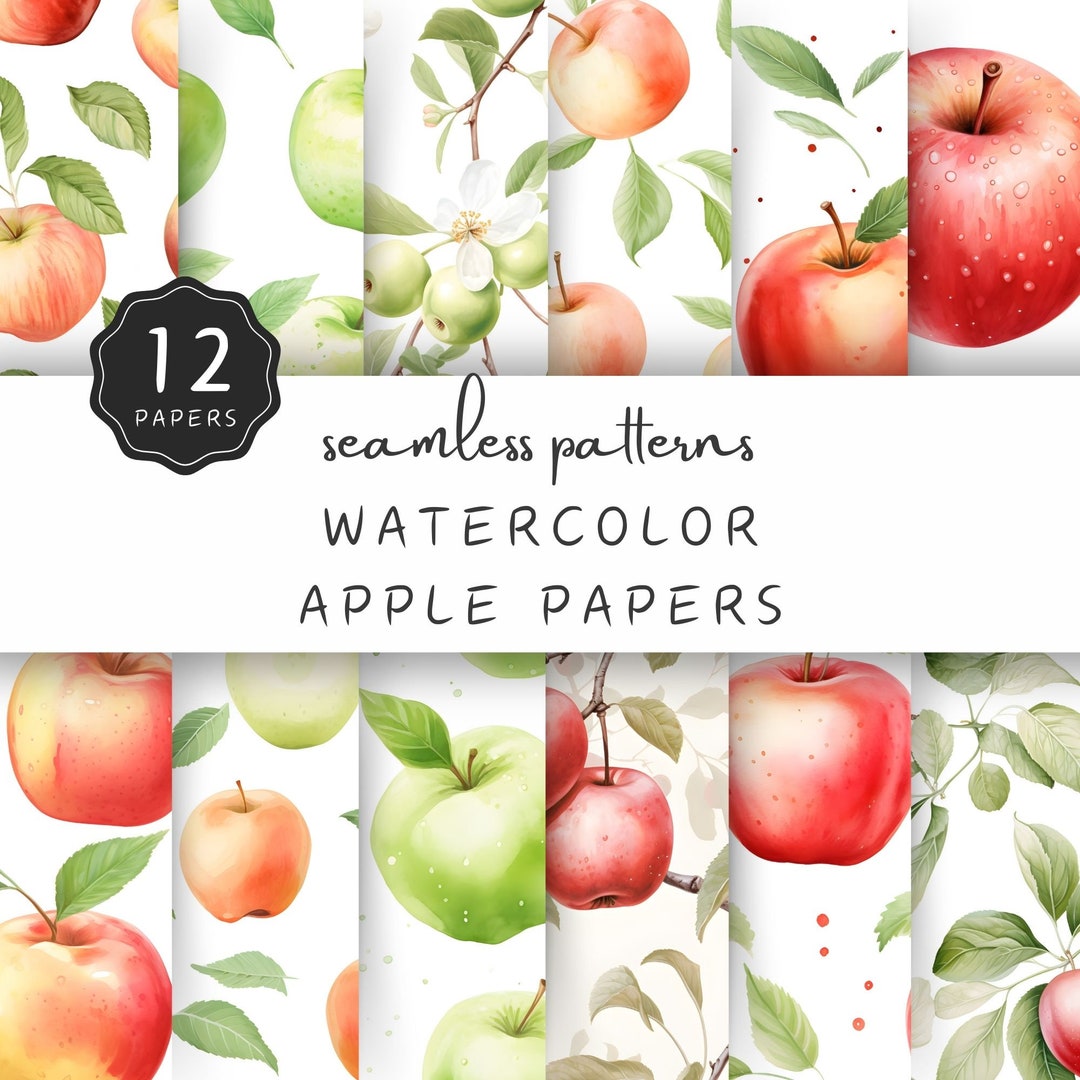 Watercolor Apple Paper, Seamless Pattern JPG Spring Blossom Branches ...