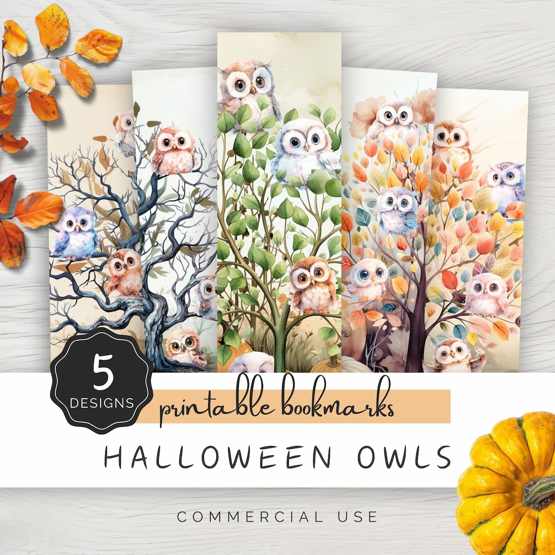 Halloween Owls Printable Bookmark, Watercolor Whimsical Trees, Cute ...