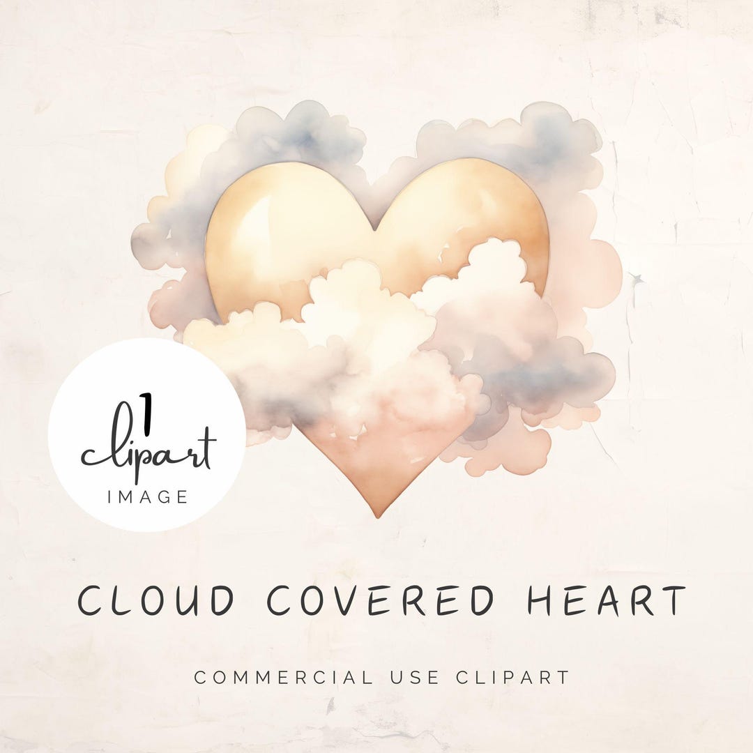 Heart Cloud Png Clipart, Watercolor Glowing Heart Covered in Clouds ...