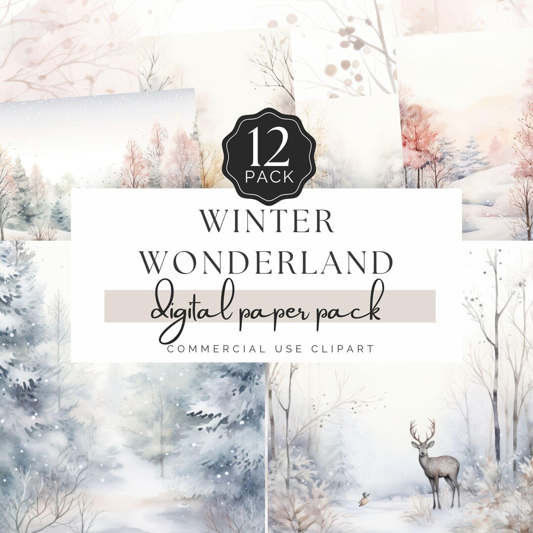 Watercolor Winter Wonderland Digital Paper, Background Texture Snowy ...