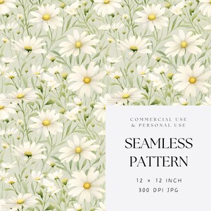 Daisy Digital Paper, Natural Floral Background, Green Wildflowers ...