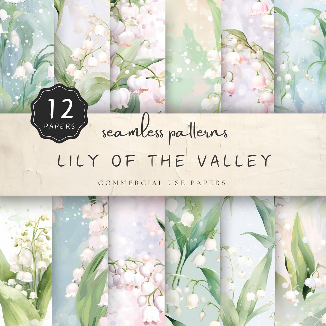 Lily of the Valley Digital Paper Seamless JPG, Watercolor Flower in ...