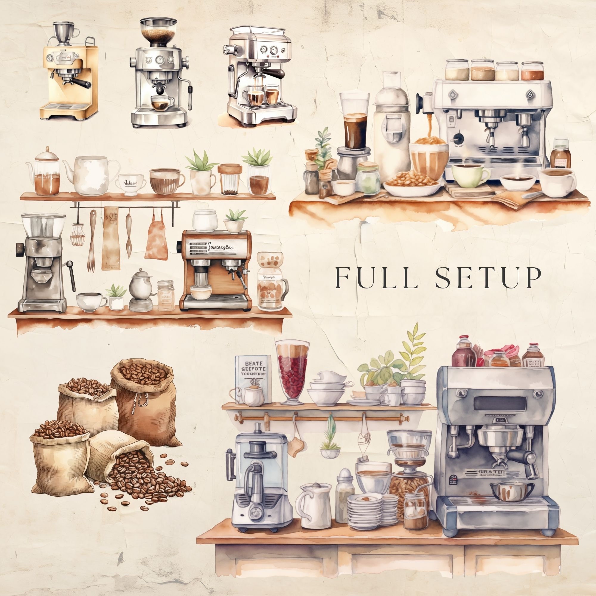 Caffeine Lover Clipart Bundle, Watercolor Coffee Mug Graphics, Barista ...