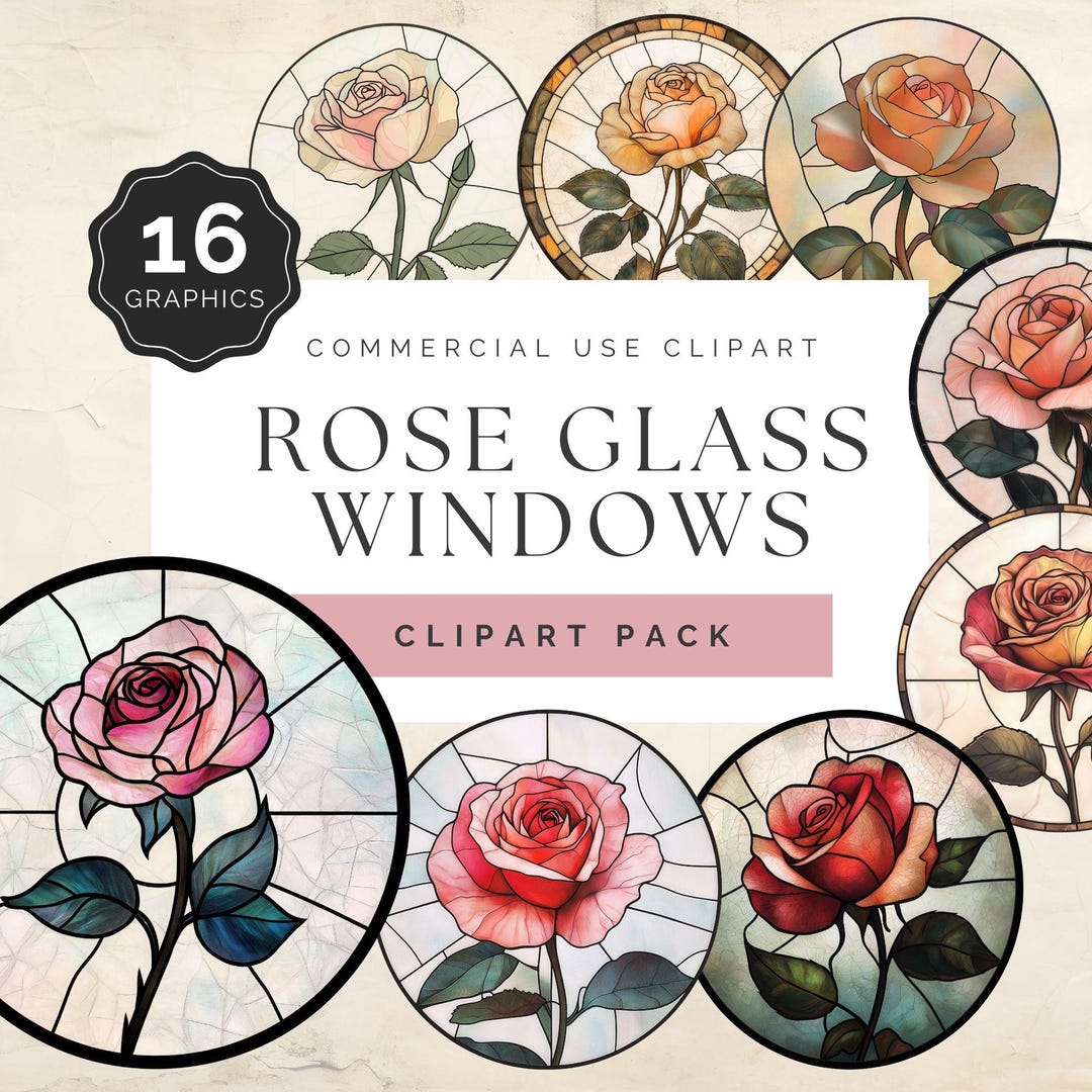 Rose Glass Stained Windows Clipart, Red and Pink Valentine, Historical ...