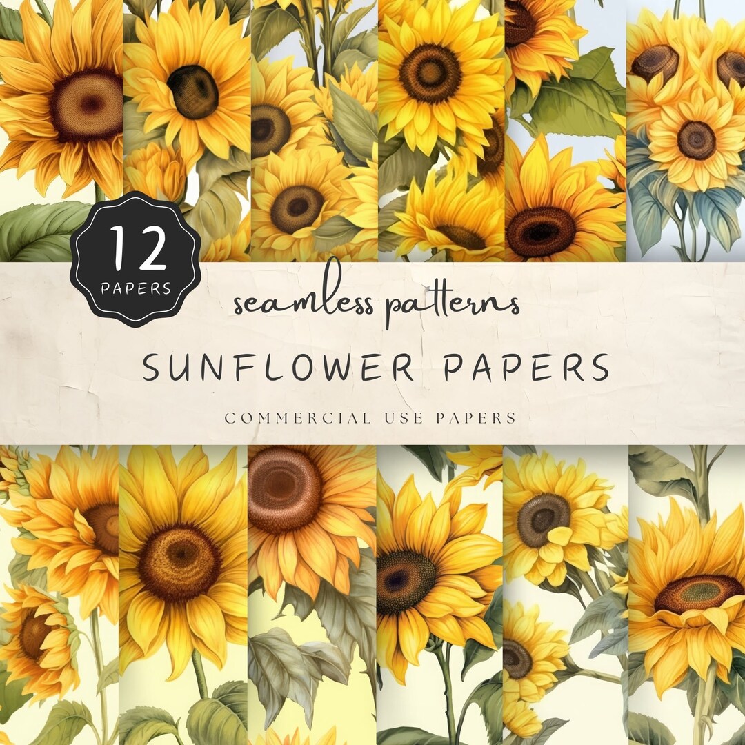 Sunflower Seamless Digital Paper JPG, Watercolor Summer Flower Pattern ...