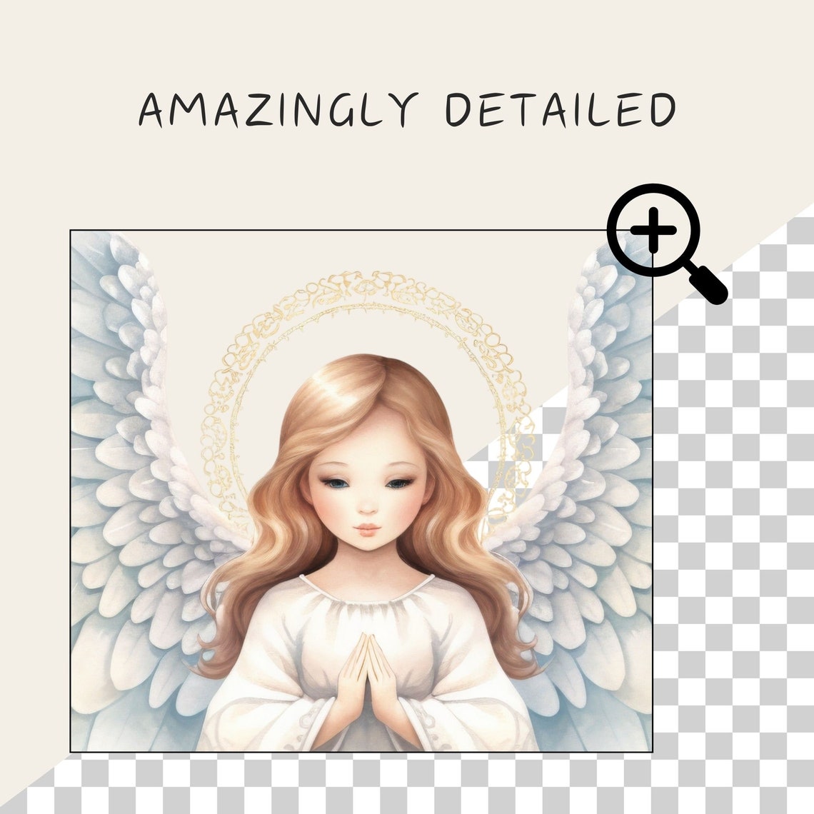 Angel With Halo Clipart, Watercolor Symmetrical Angel Illustration ...