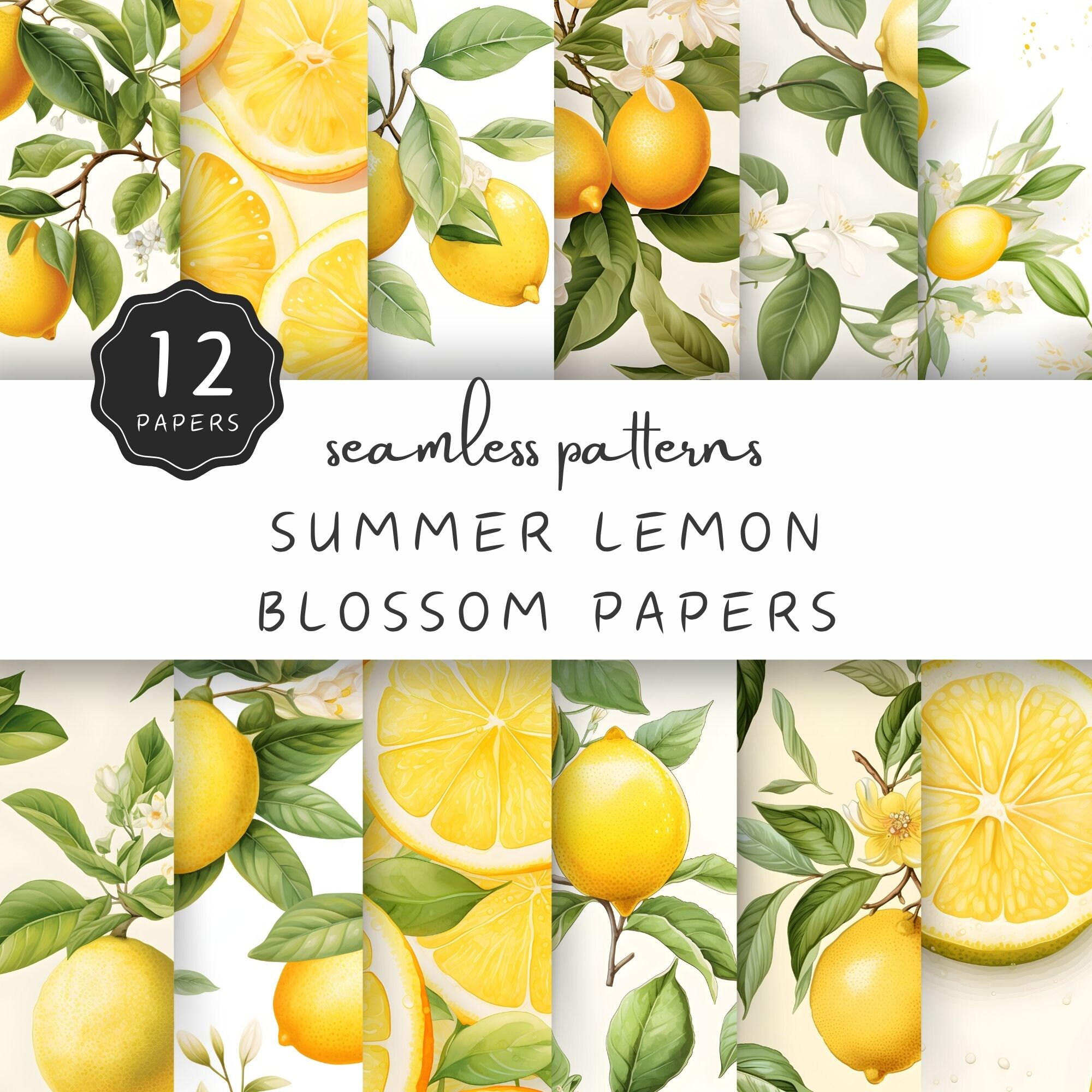 Lemon Digital Paper Seamless JPG, Summer Fruit Blossom Branches, Juicy ...
