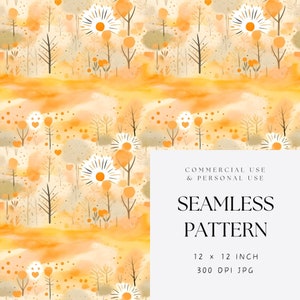 Sunshine Digital Paper, Seamless Pattern, Sunlit Flower Fields, Orange ...