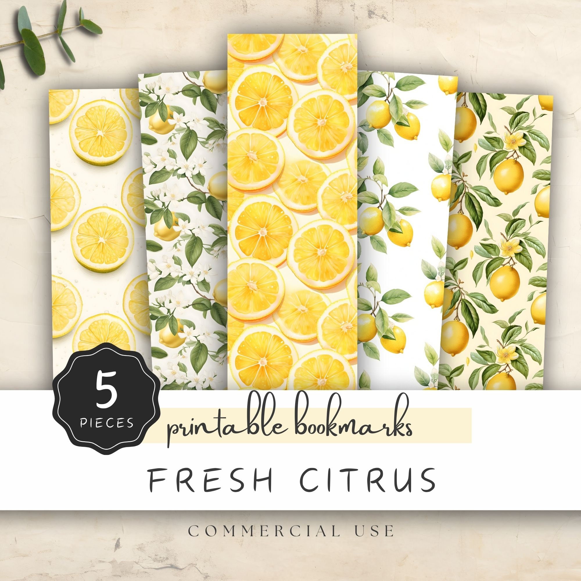 Fresh Citrus Printable Bookmark, Yellow Lemon Slices and Blossom, 5 ...
