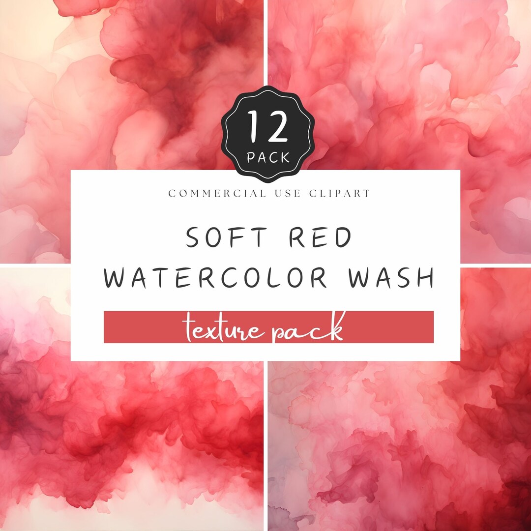 Soft Red Watercolor Wash Texture Pack, Red Background Digital Paper JPG ...