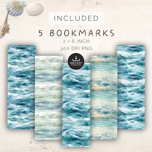 Wild Ocean Printable Bookmark, Watercolor Cute Bookmarks Sea Water ...