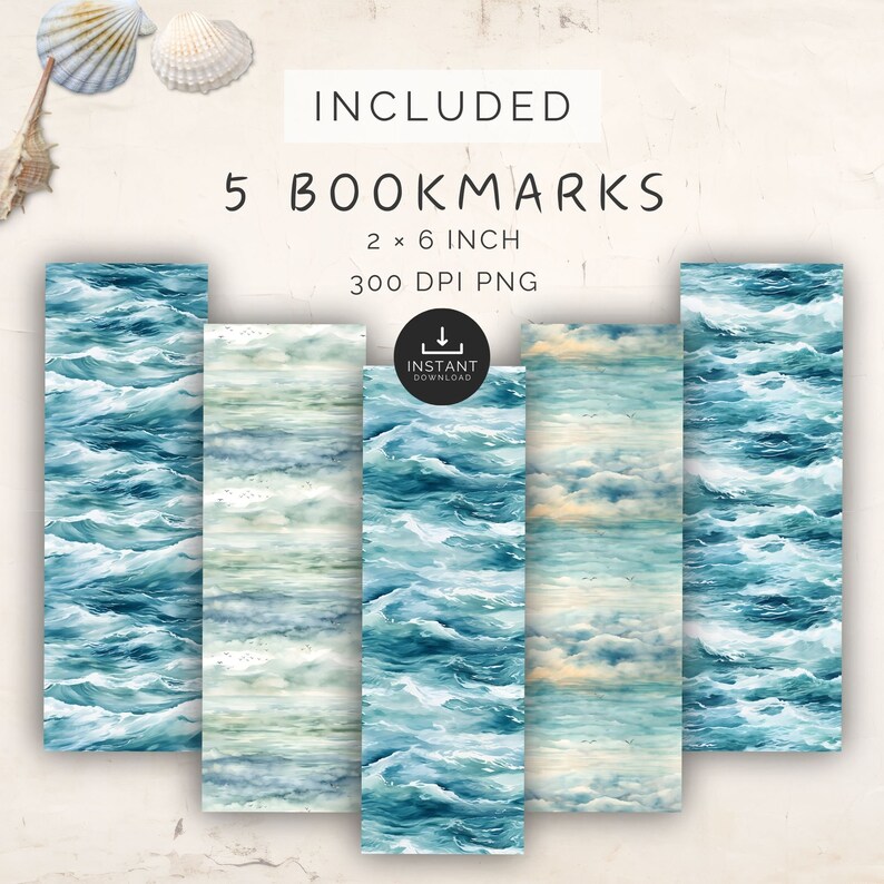 Wild Ocean Printable Bookmark, Watercolor Cute Bookmarks Sea Water ...