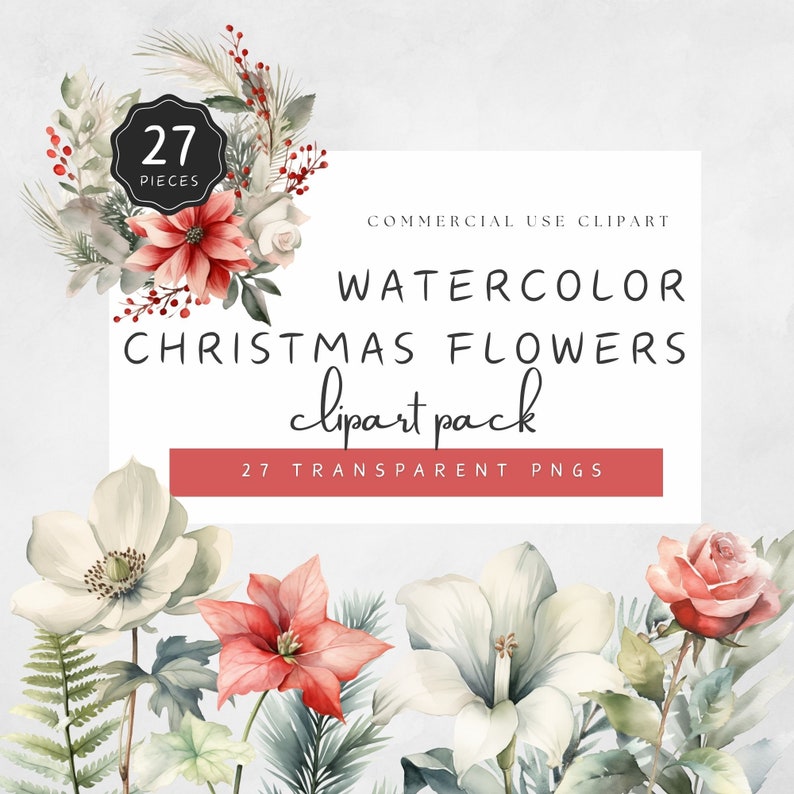 Christmas Flowers Clipart - Christmas Bouquet Clipart - Single ...