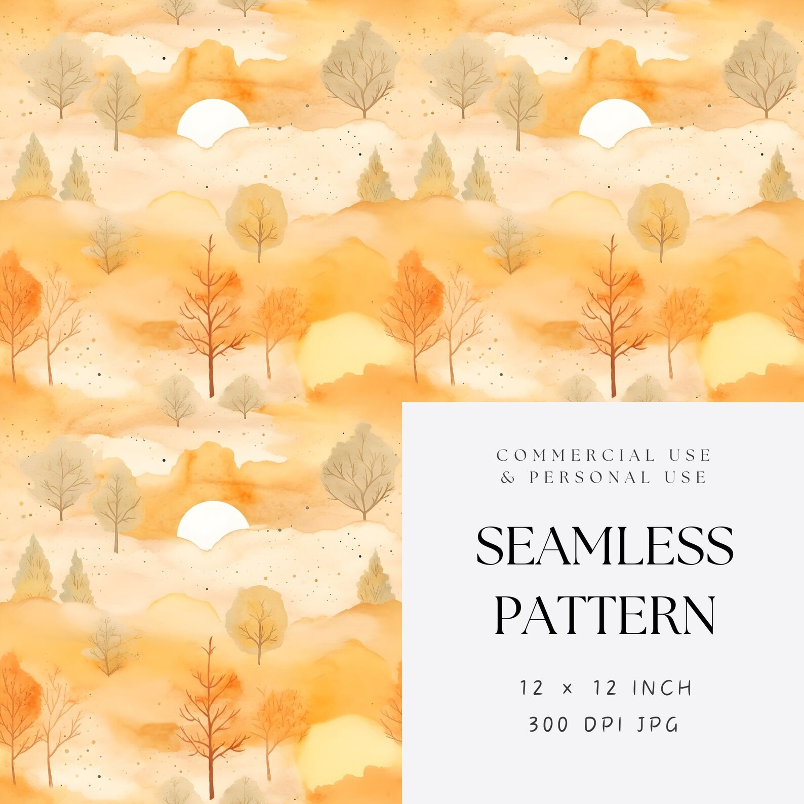 Watercolor Sunshine Digital Paper Bundle, Seamless Pattern, Orange ...