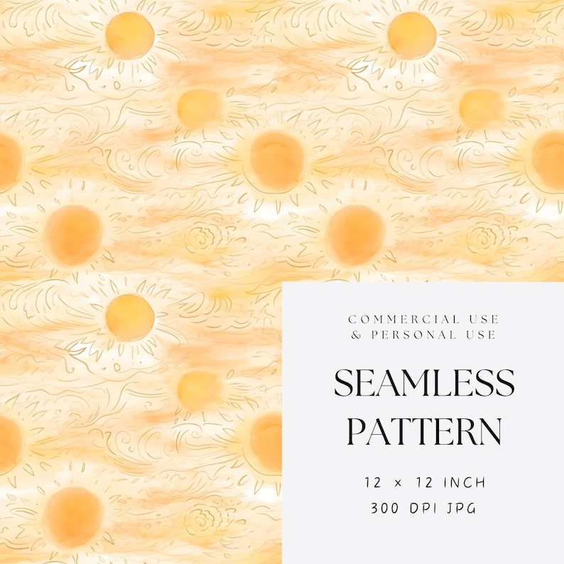 Watercolor Sunshine Digital Paper Bundle, Seamless Pattern, Orange ...