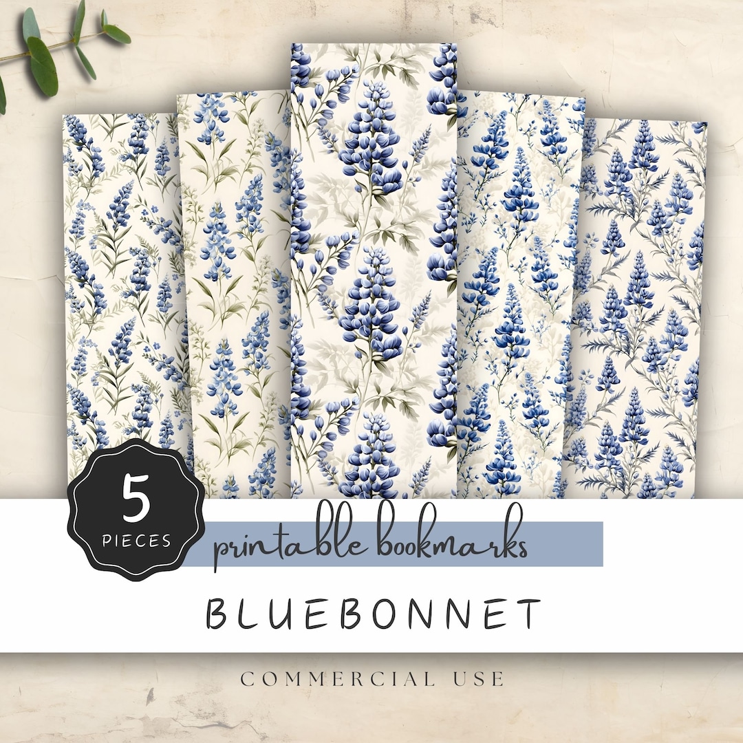 Bluebonnet Printable Bookmark, Blue Texan Wildflowers, 5 Matching ...
