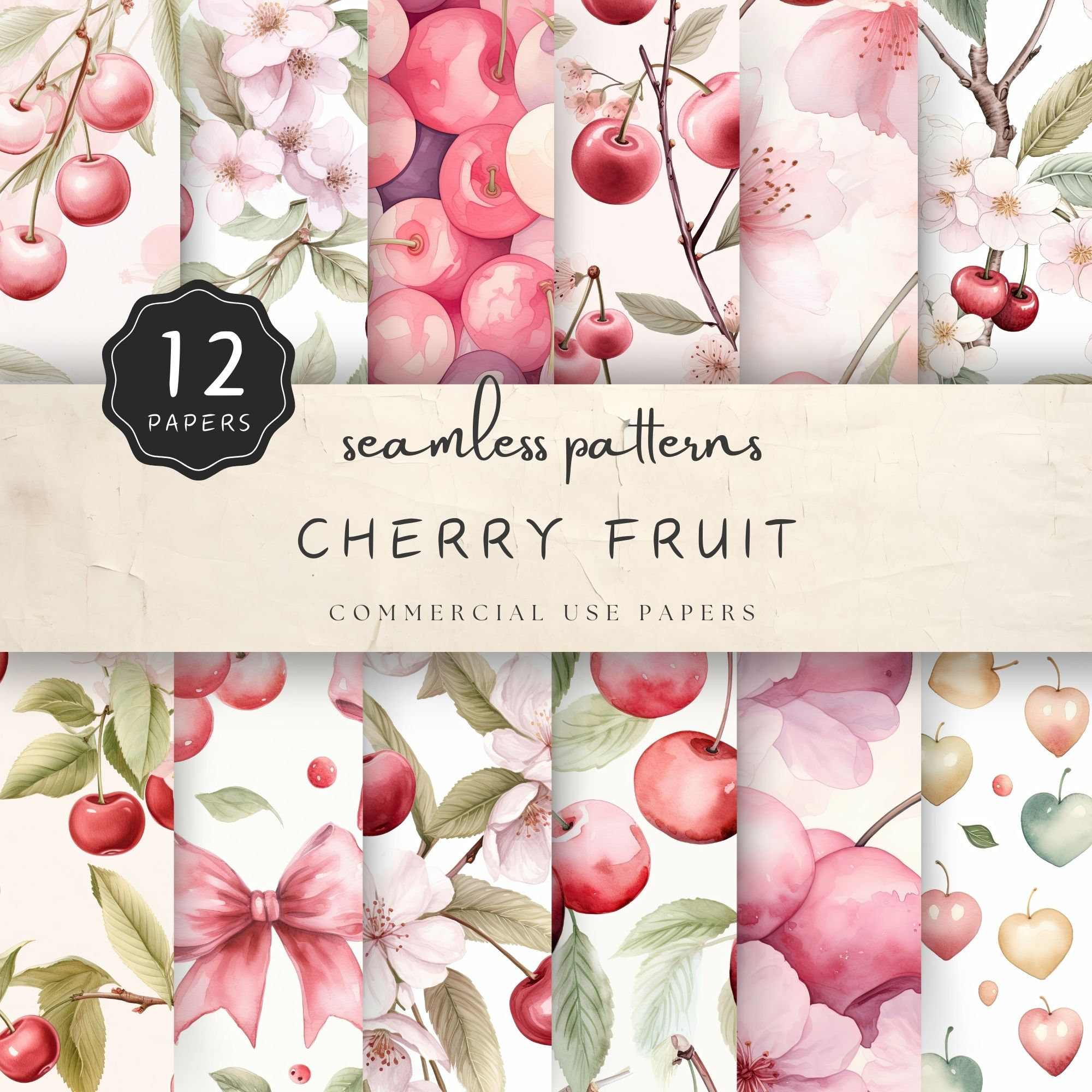 Watercolor Seamless Cherry Paper, Cherry Blossom Pattern Summer Paper ...
