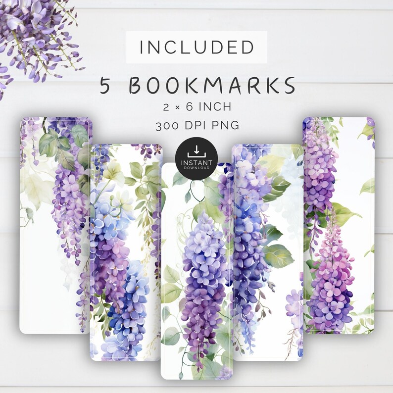Wisteria Printable Bookmark, Watercolor Cute Bookmarks Purple Blue ...