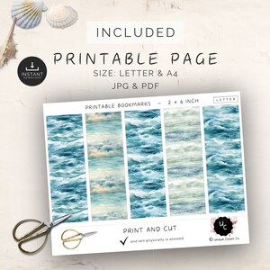 Wild Ocean Printable Bookmark, Watercolor Cute Bookmarks Sea Water ...