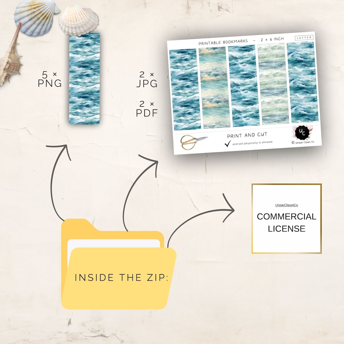 Wild Ocean Printable Bookmark, Watercolor Cute Bookmarks Sea Water ...