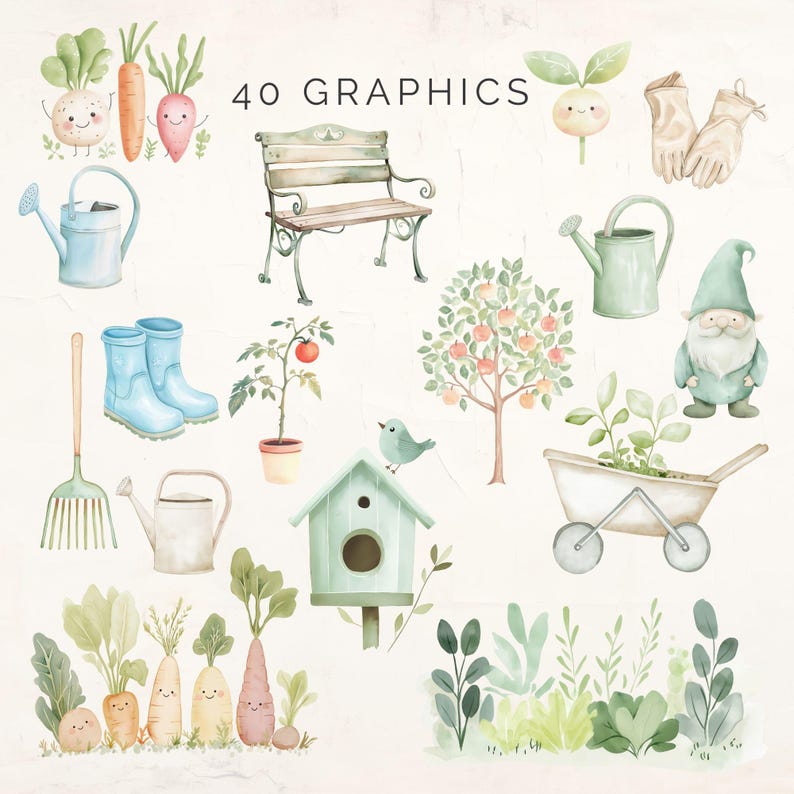 Little Sprout Gardening Clipart, Cute Plants, Shovel, Garden Gnome Png ...